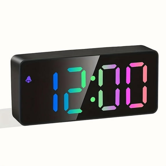 Rainbow Colored LED Digital Alarm Clock, Easy Operation, Outlet Powered ...