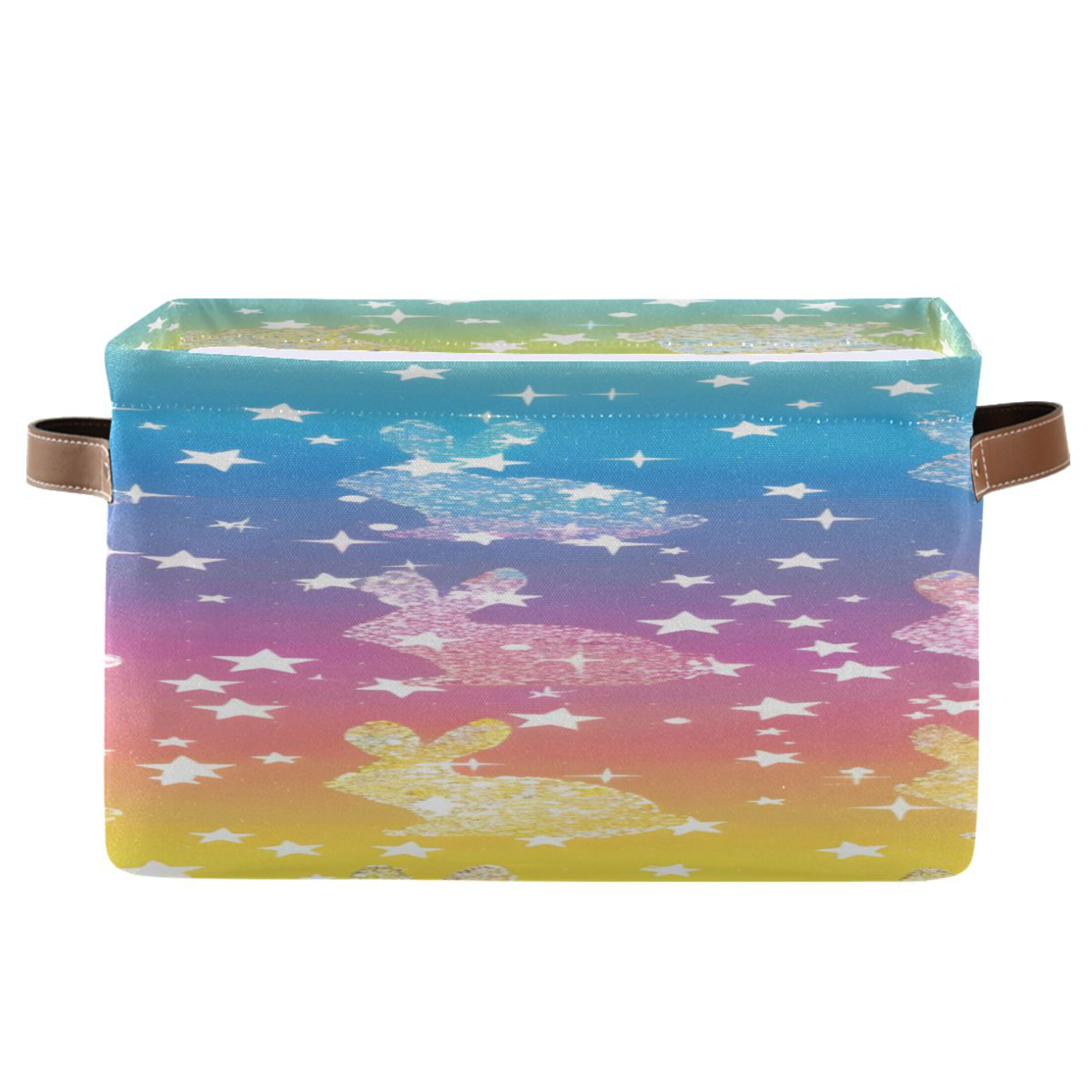 Rainbow Colored Shining Rabbits Square Storage Bins with Handles ...