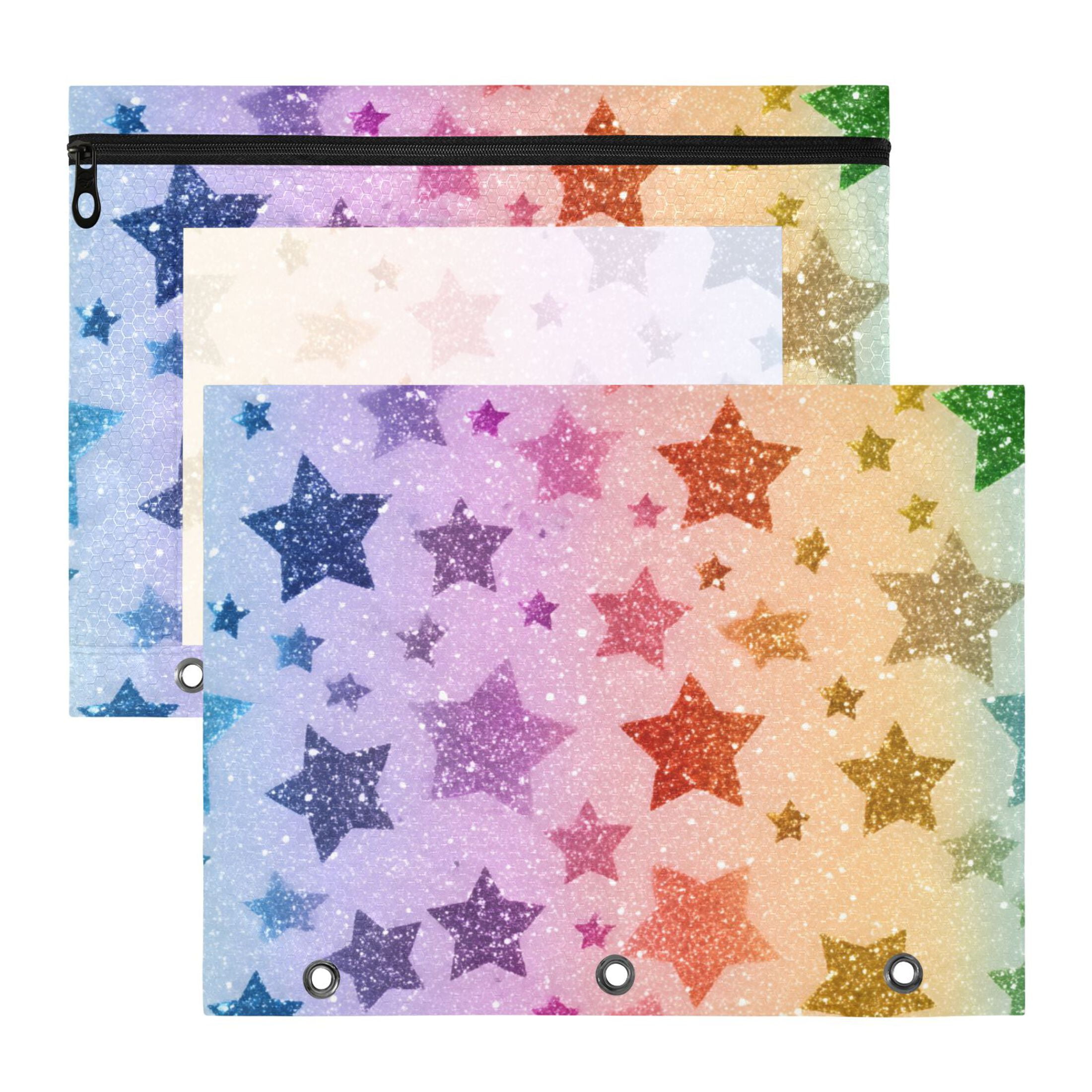 Rainbow Colored Shining Stars 3-Ring Binder Pouches A4 Size Zipper ...