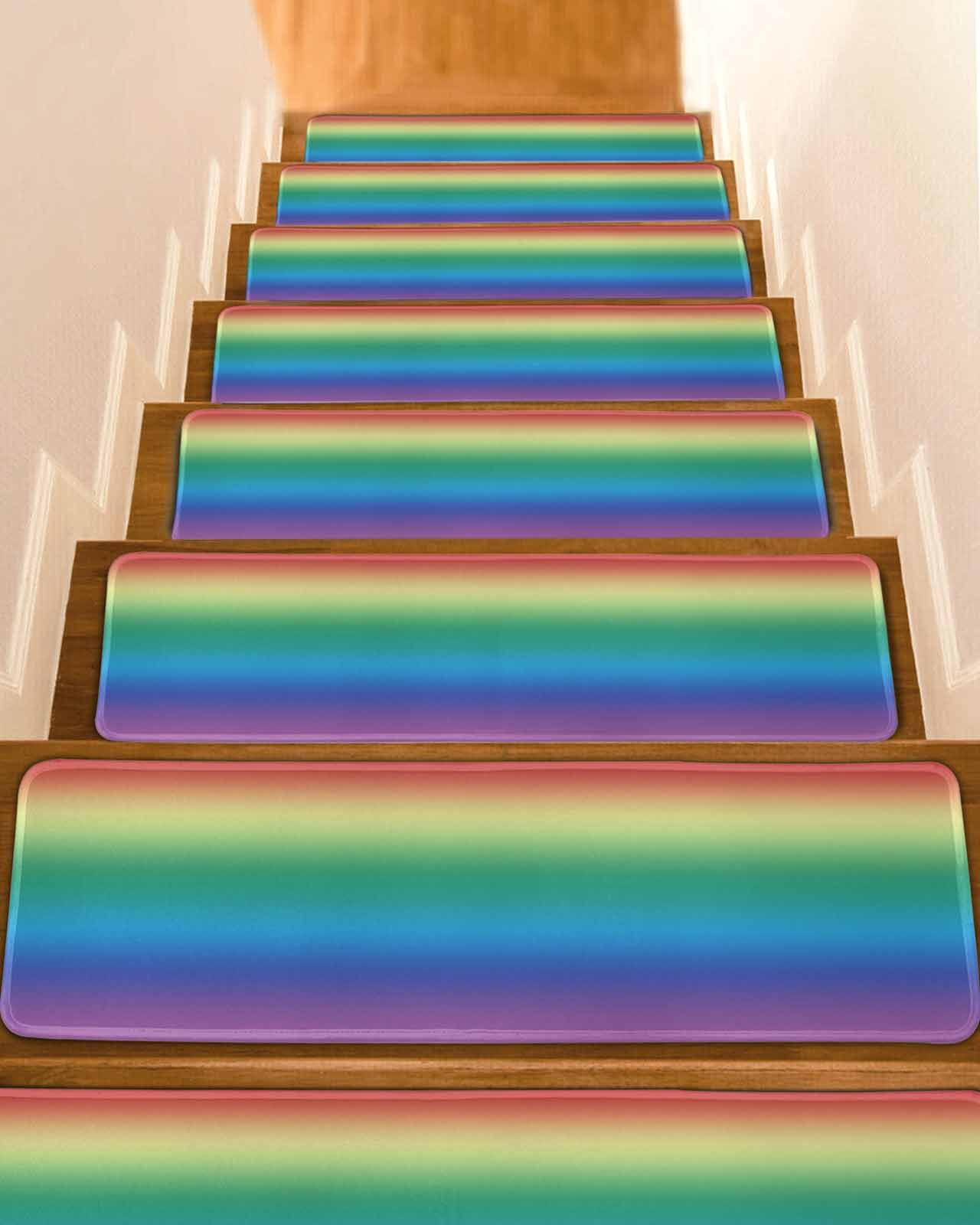 Rainbow Colored, Stair Treads for Wooden Steps Indoor Runner Rug Carpet ...