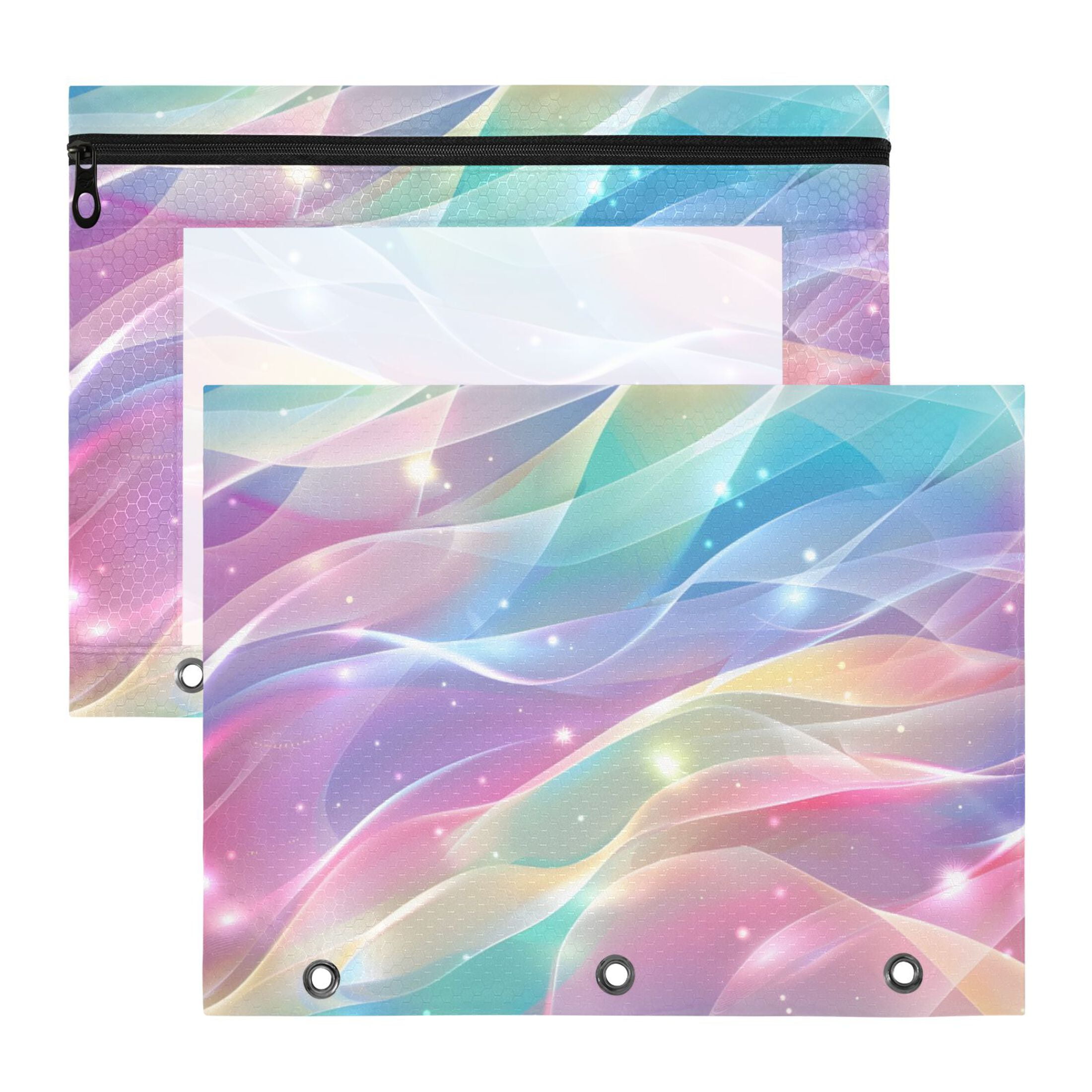 Rainbow Colored Stream Lines 3-Ring Binder Pouches A4 Size Zipper ...