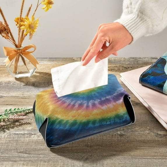 Rainbow Colored Tie Dye Leather Tissue Box Cover Rectangle Tissue ...