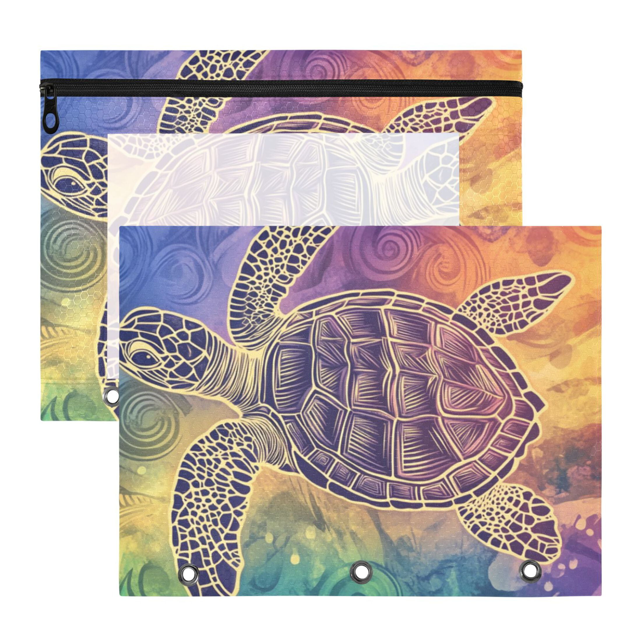 Rainbow Colored Turtle 3-Ring Binder Pouches A4 Size Zipper Pocket File ...