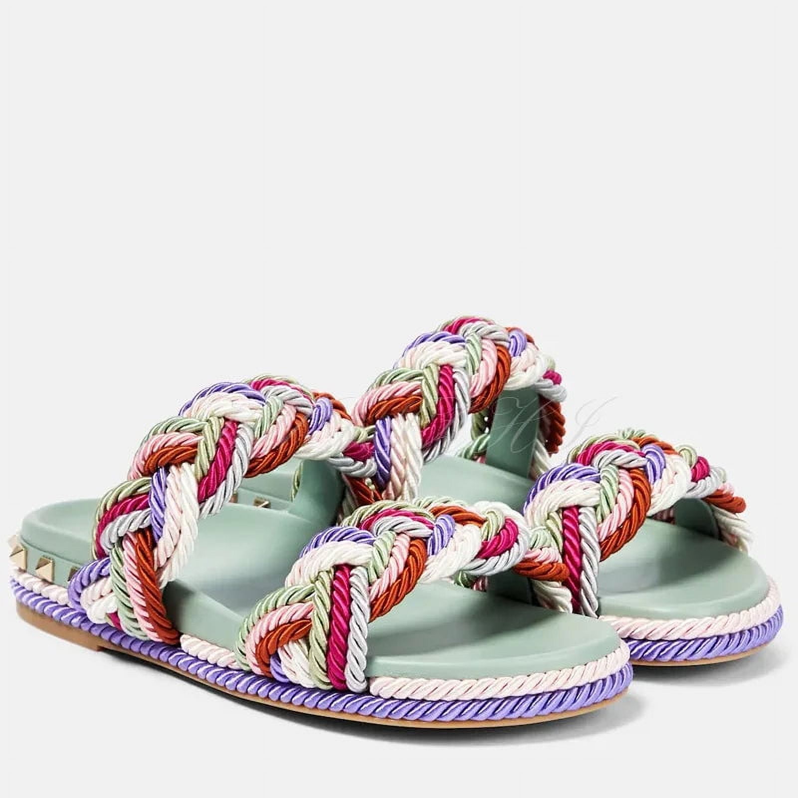 Rainbow Colored Twine Sandals Women Rivet Flats Slipper Fashion Design ...