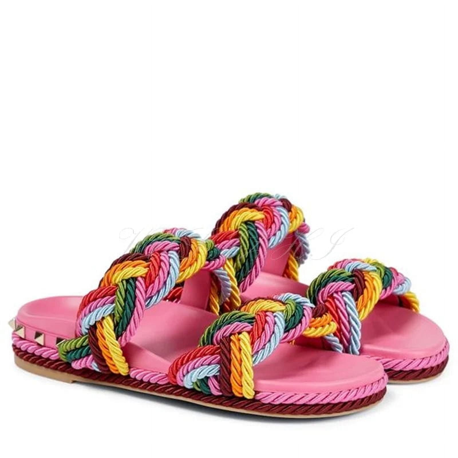 Rainbow Colored Twine Sandals Women Rivet Flats Slipper Fashion Design ...