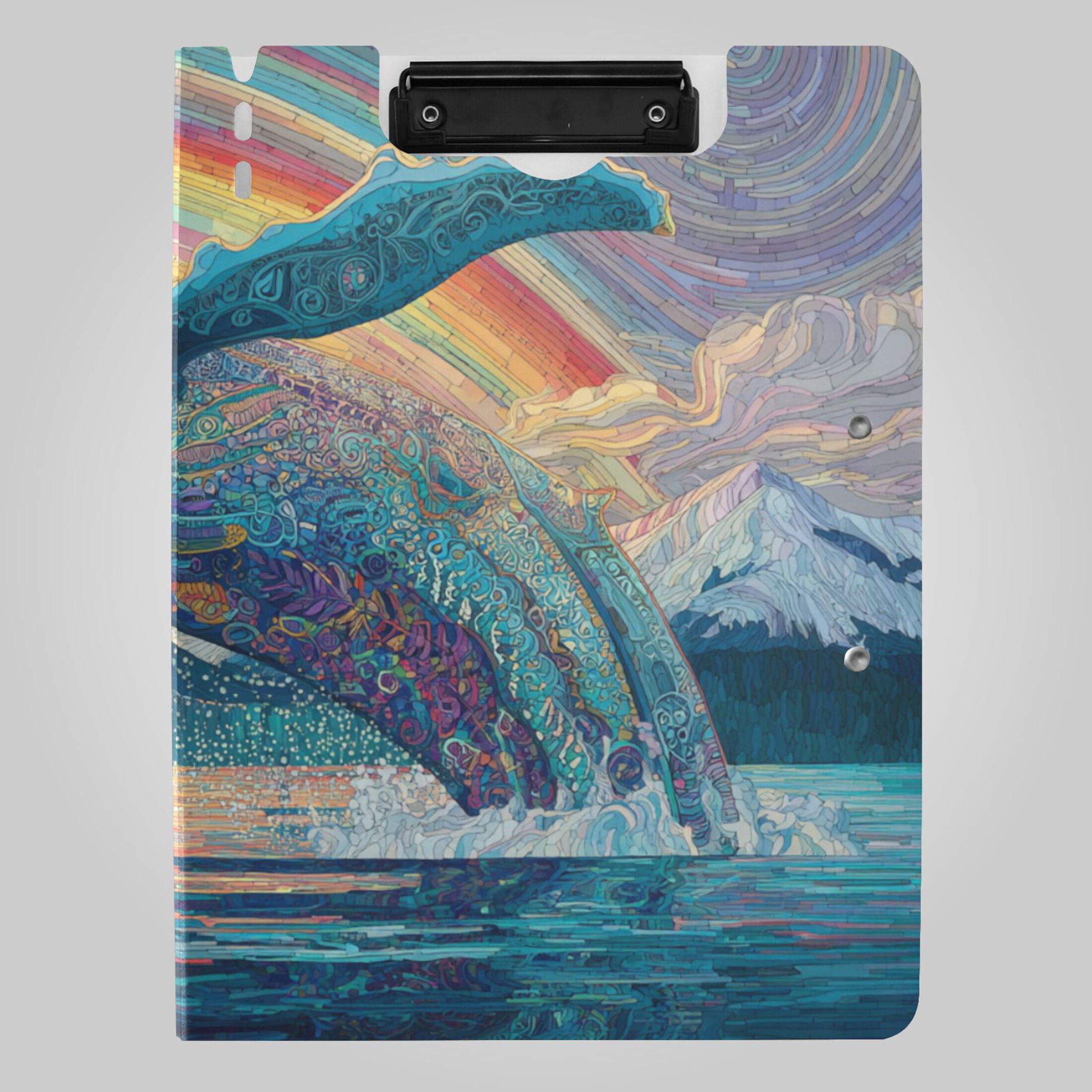 Rainbow Colored Whales Sky Sea Foldable Binder Folder Clipboard with ...