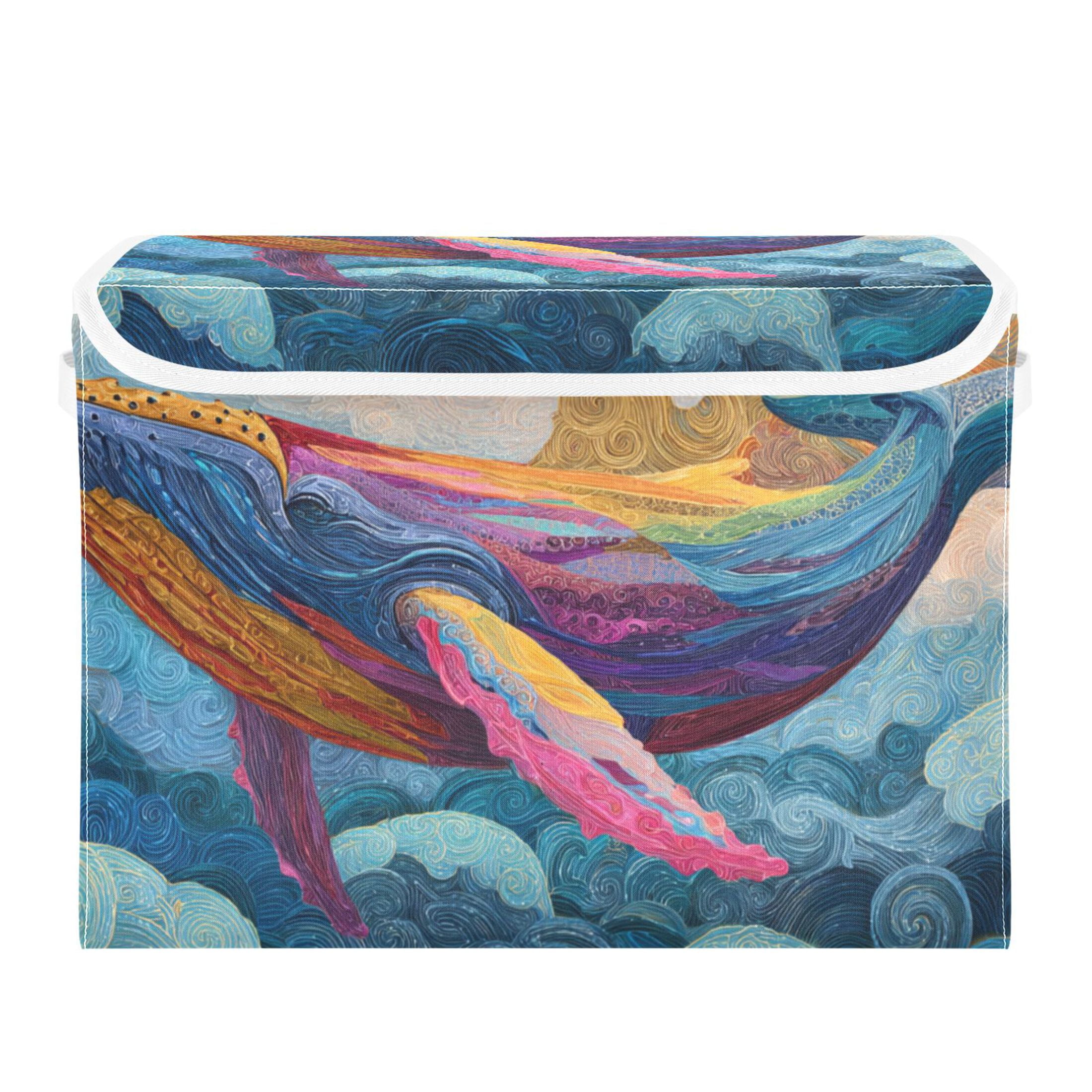 Rainbow Colored Whales and Clouds Foldable Storage Bin with Lid and ...