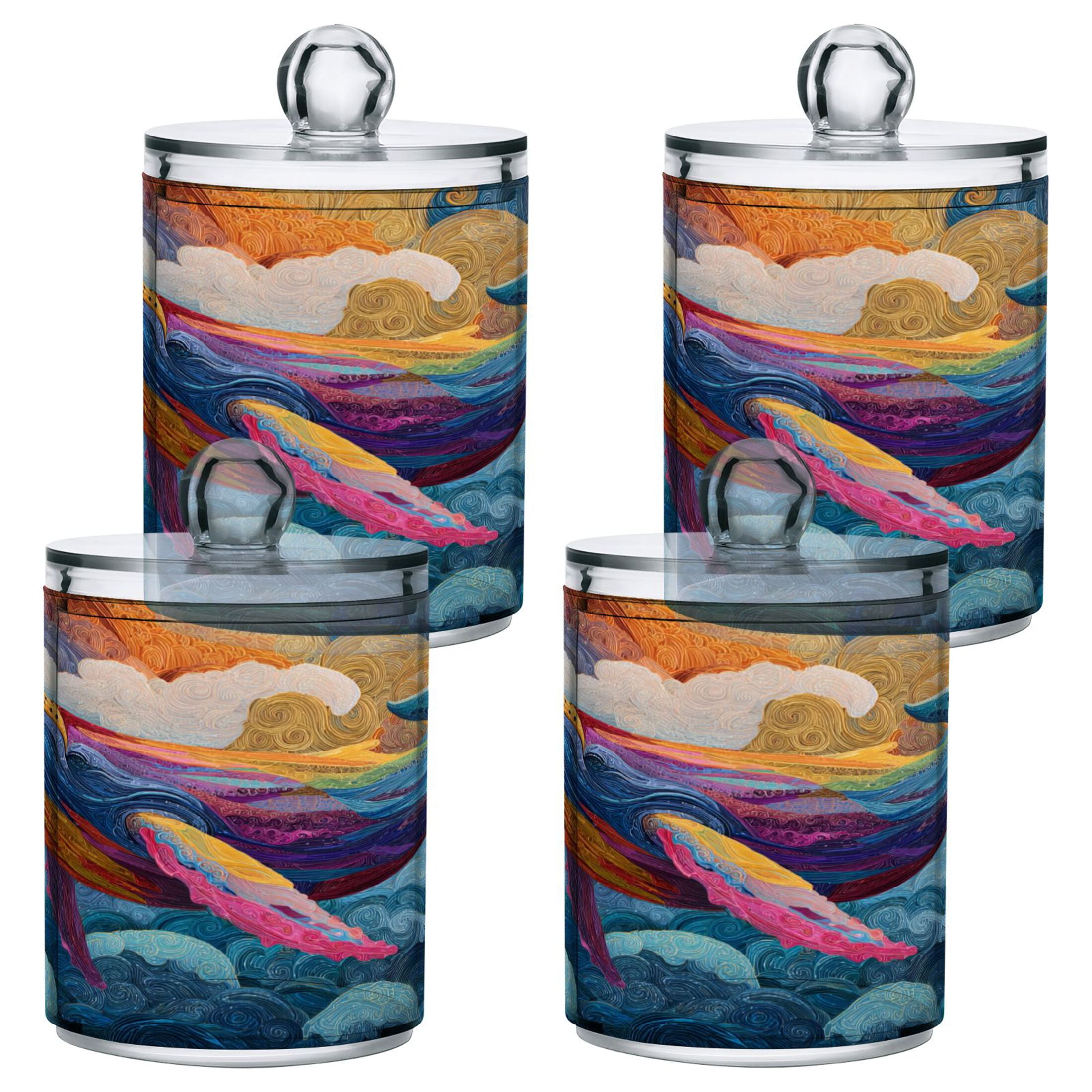 Rainbow Colored Whales and Clouds Translucent Plastic Cans Storage ...