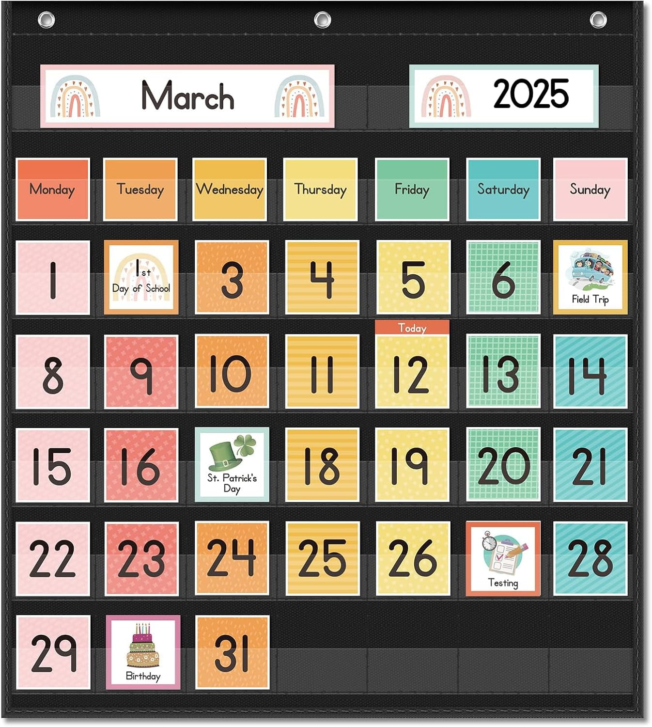 Rainbow Colorful Calendar Pocket Chart for Kids,Preschool Kindergarten ...
