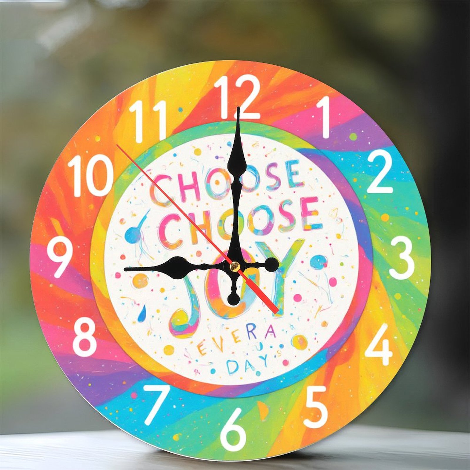 Rainbow Colorful Choose Joy Wall Clock Home Decor 10-Inch Silent Wooden ...