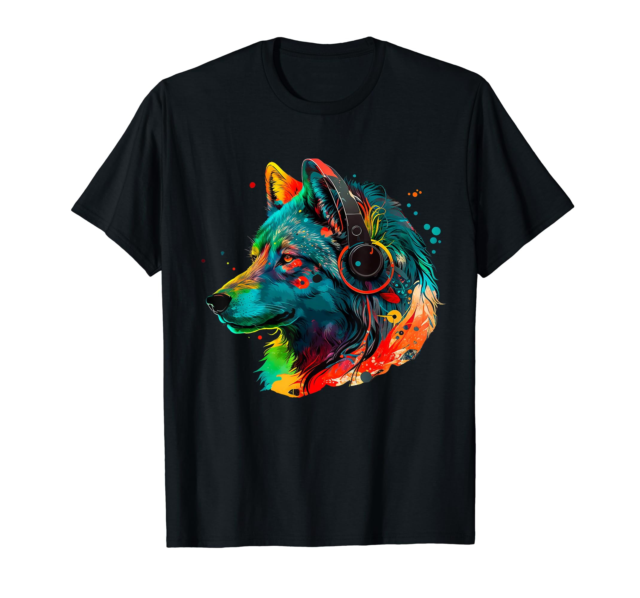 Rainbow Colorful Dj Wolf Headphones Music Wolf Lover T-Shirt - Walmart.com