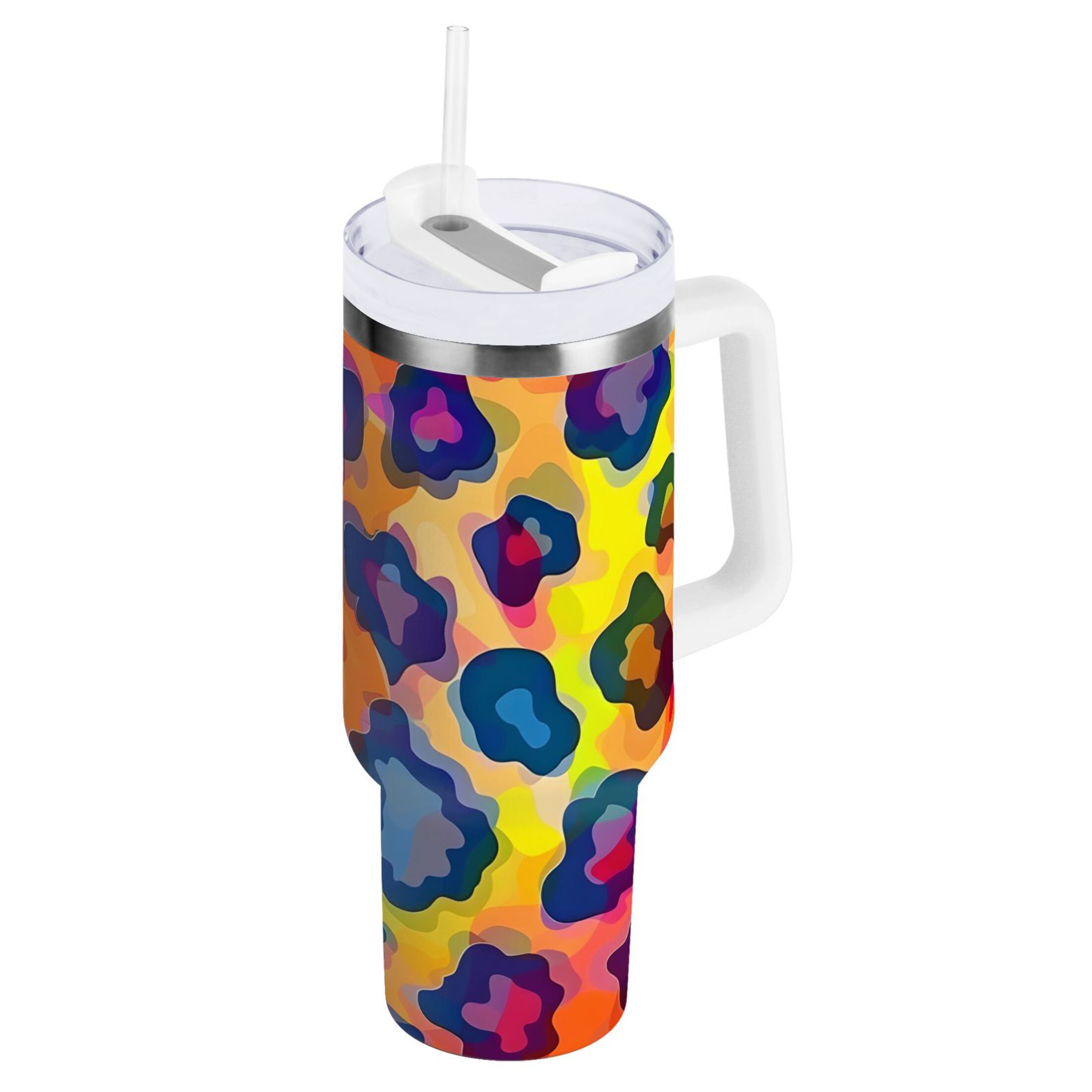 Rainbow Colors Leopard 40 oz Tumbler with Handle and Straw Lid Vacuum ...