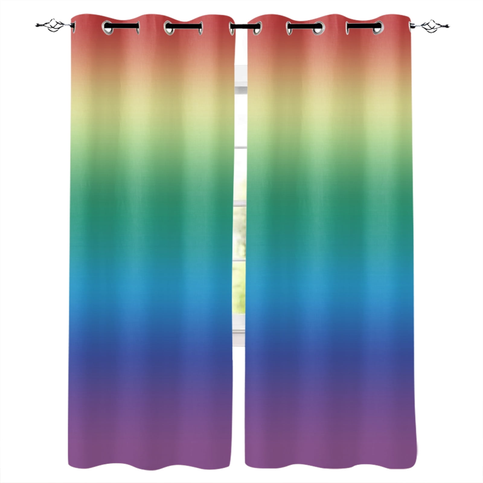 Rainbow Colors Ombre Cream Blackout Curtains 63 Inches Long, Modern ...
