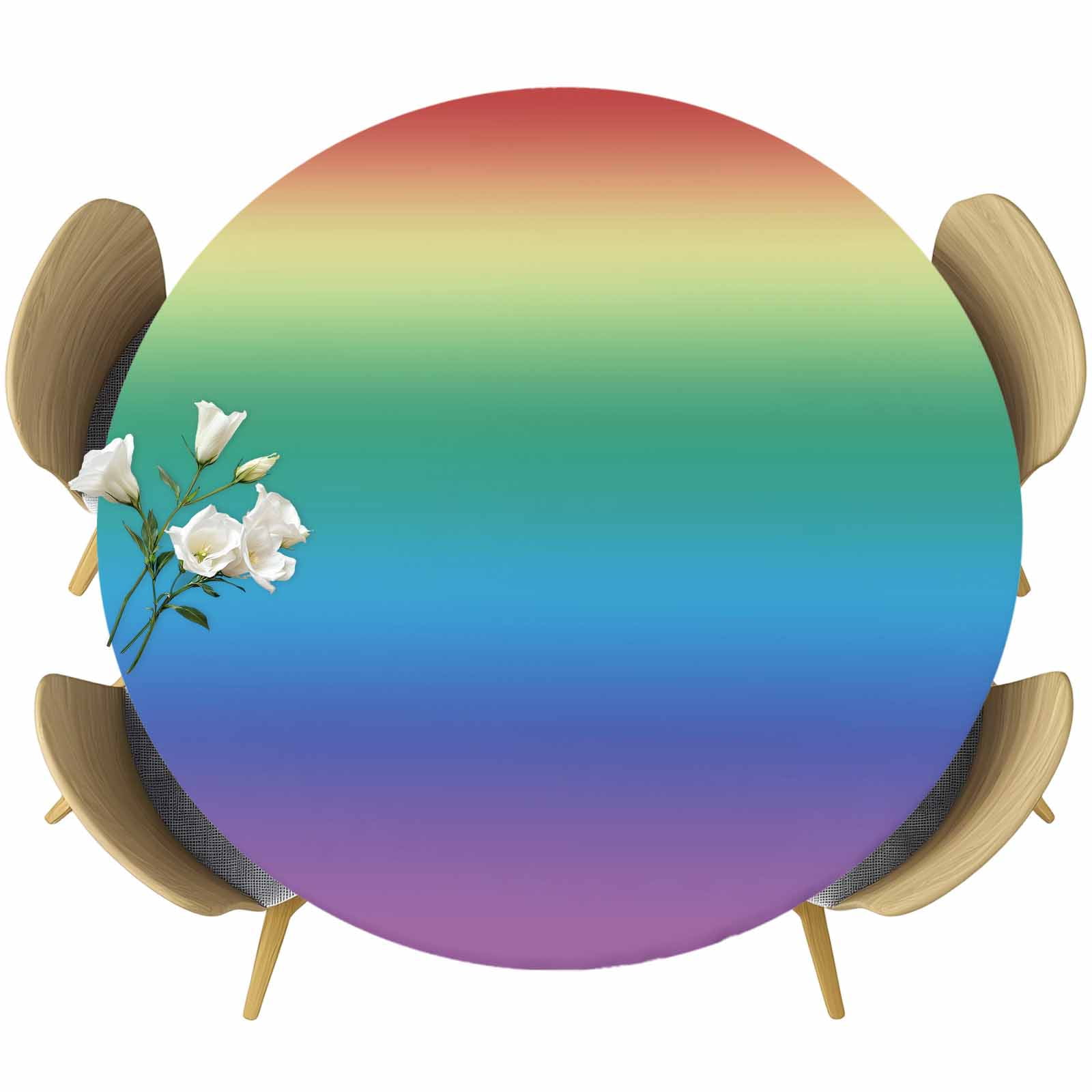 Rainbow Colors Ombre Cream Fitted Tablecloth with Elastic Edged, Round ...