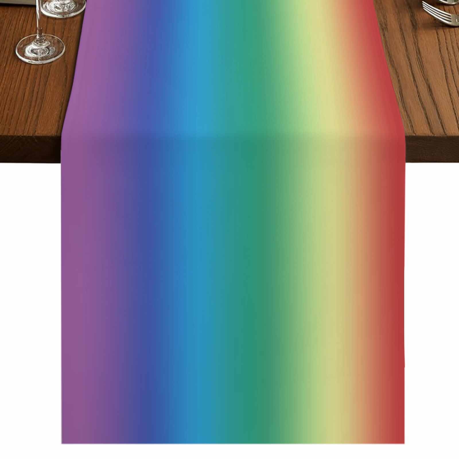 Rainbow Colors Ombre Cream Table Runner 108 Inches Long,Modern Abstract ...