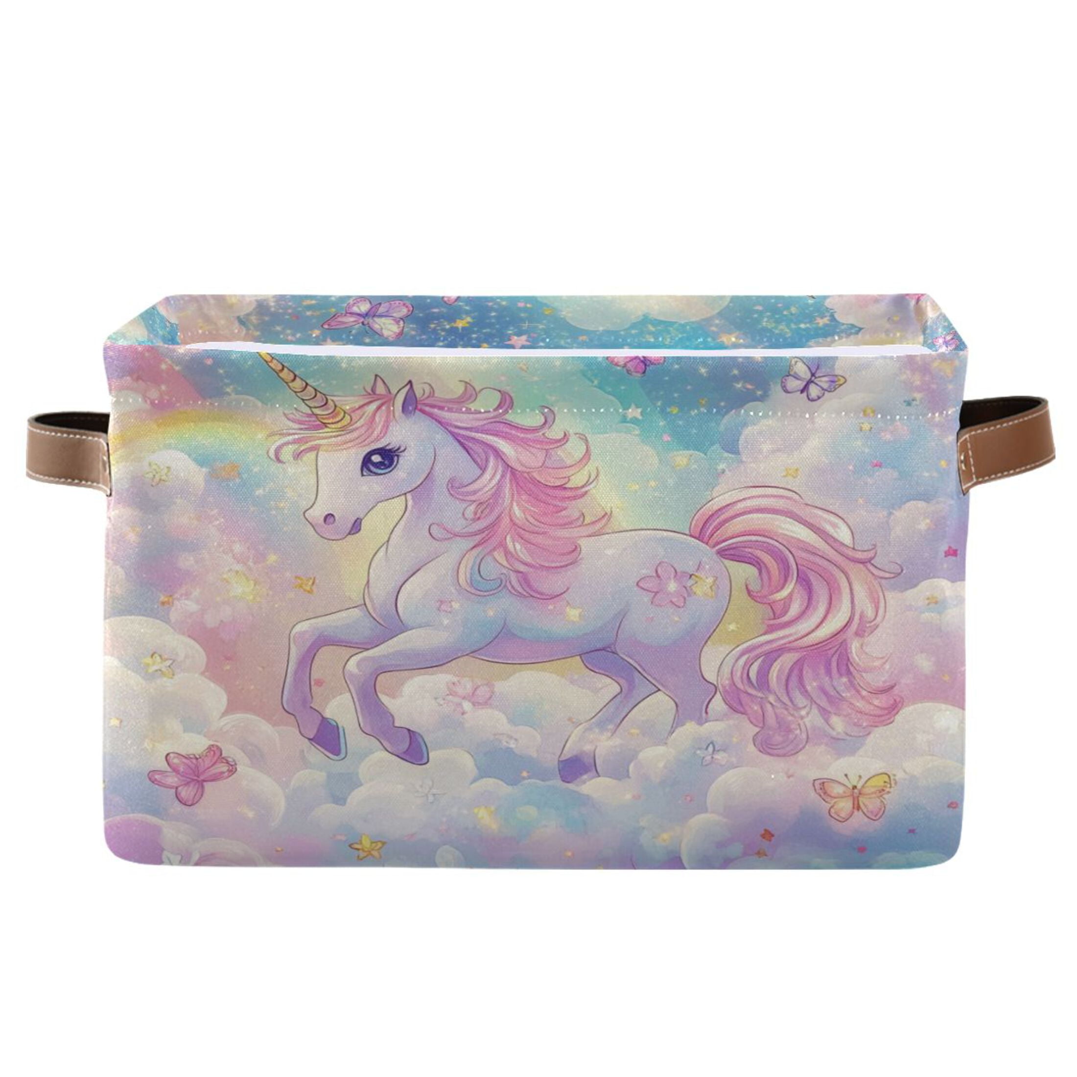 Rainbow Colors Unicorn Foldable Storage Basket,Canvas Fabric Foldable Storage Bins with Handles ...