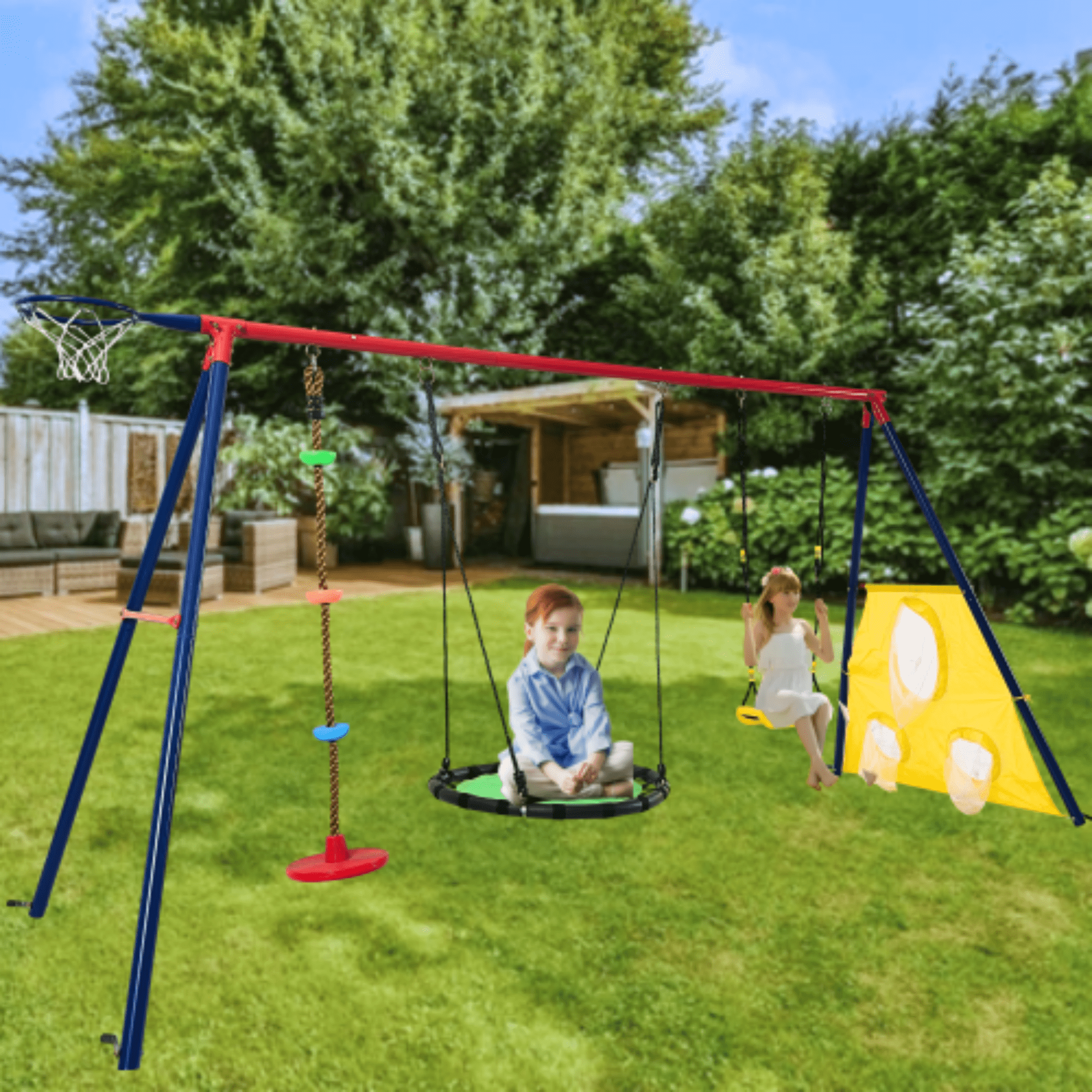 Rainbow Colour 5in1 Swingset, Kids Swing Sets with Textilene Swing and ...