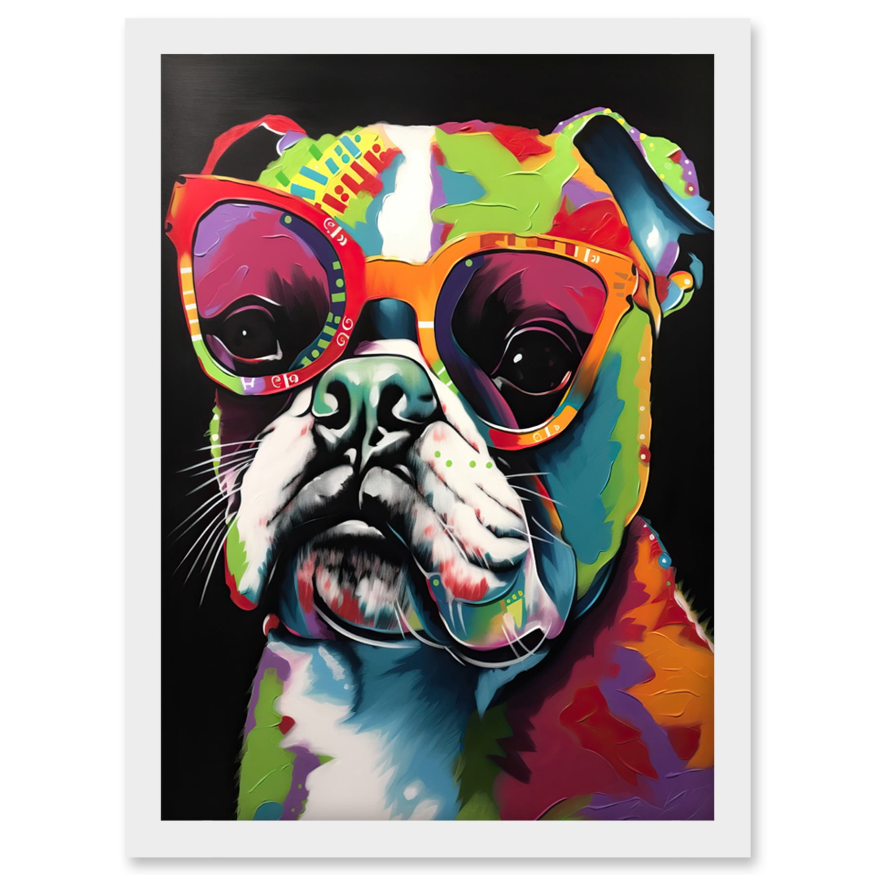 Rainbow Colour English Bulldog Puppy in Sunglasses Artwork Framed Wall ...