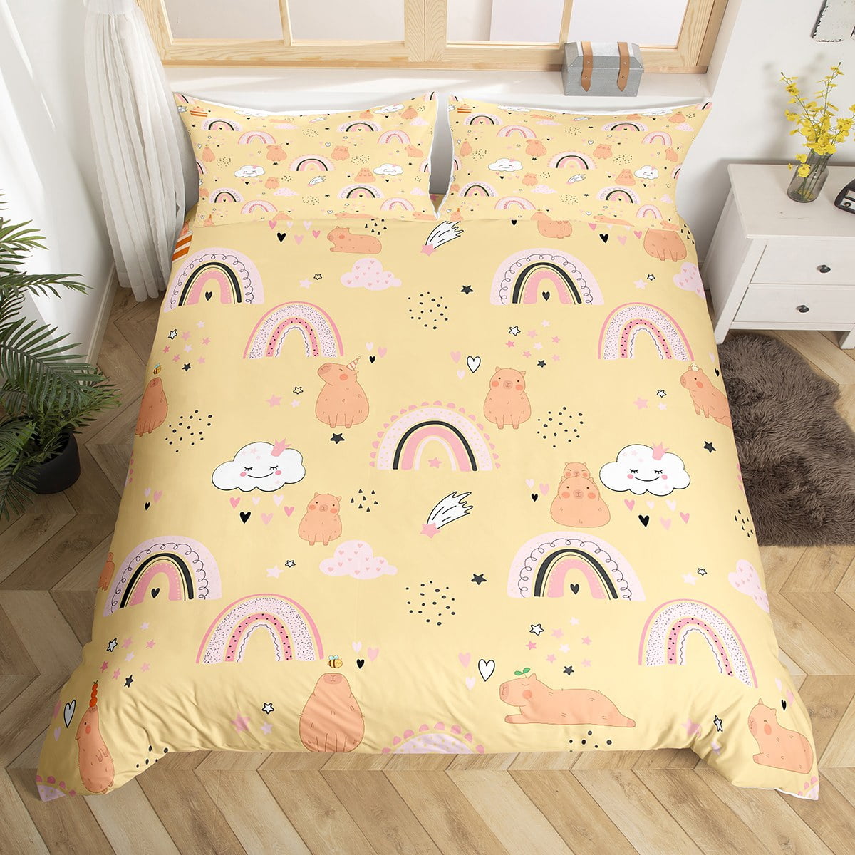 Rainbow Comforter Cover For Girls Kids, Cartoon Capybara Duvet Cover ...