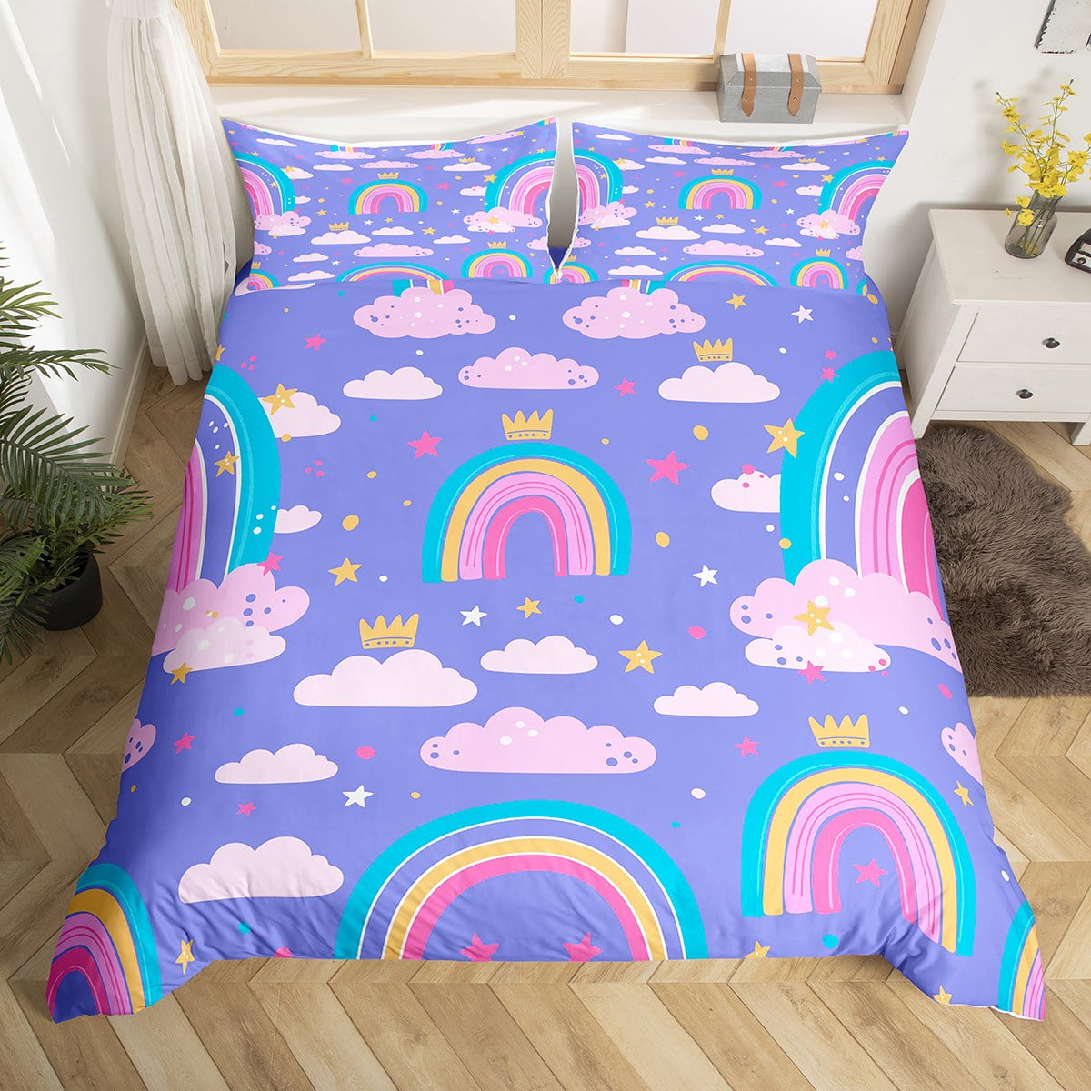 Rainbow Comforter Cover Watercolor Clouds Duvet Cover for Toddlers ...