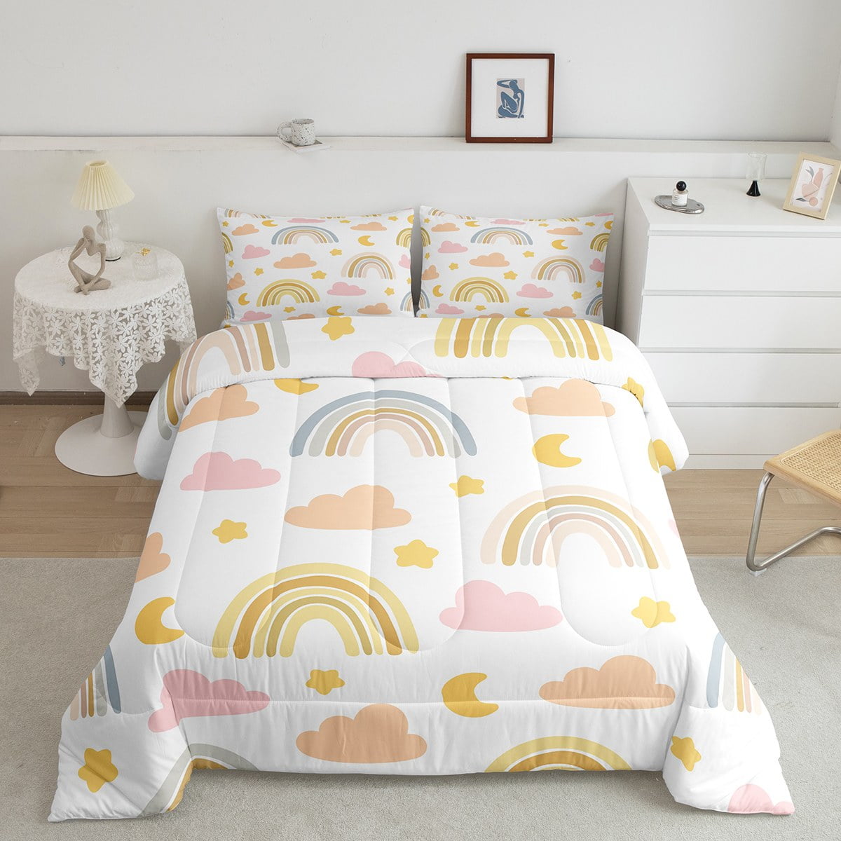 Rainbow Comforter Set Cartoon Rainbow Bedding for Kids Girls Boys ...
