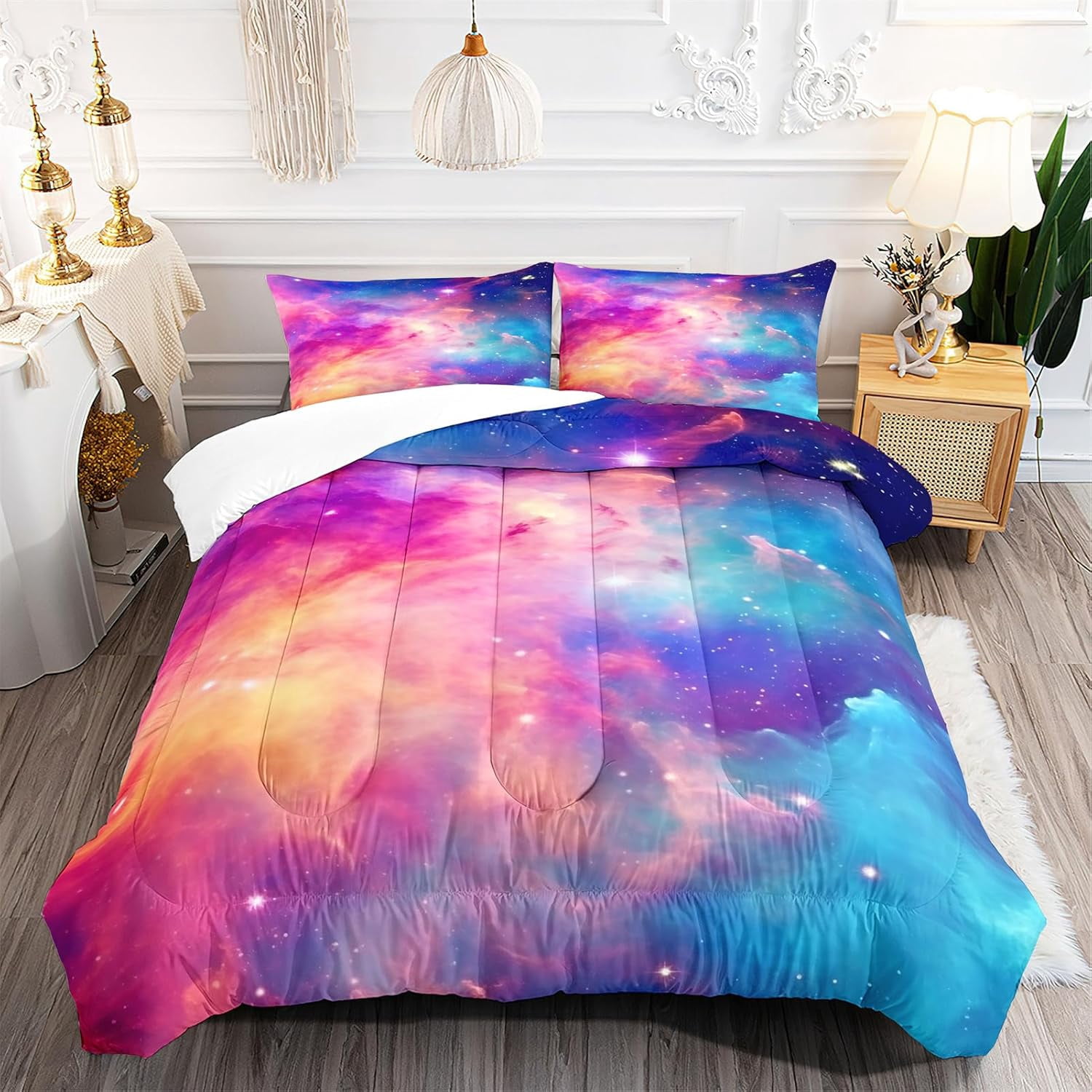Rainbow Comforter Set for Girl,Tie Dye Pastel Comforter Set Full Size ...