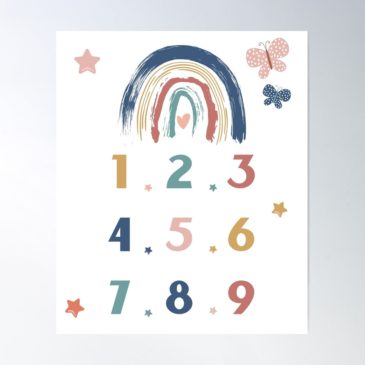 Rainbow Counting Poster, Numbers 1-9, Educational Poster Wall Art ...