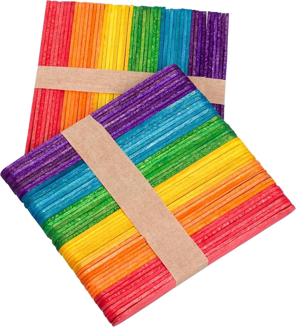 QZS Rainbow Craft Sticks,4.5Inch Popsicle Sticks,Large Wooden Craft ...