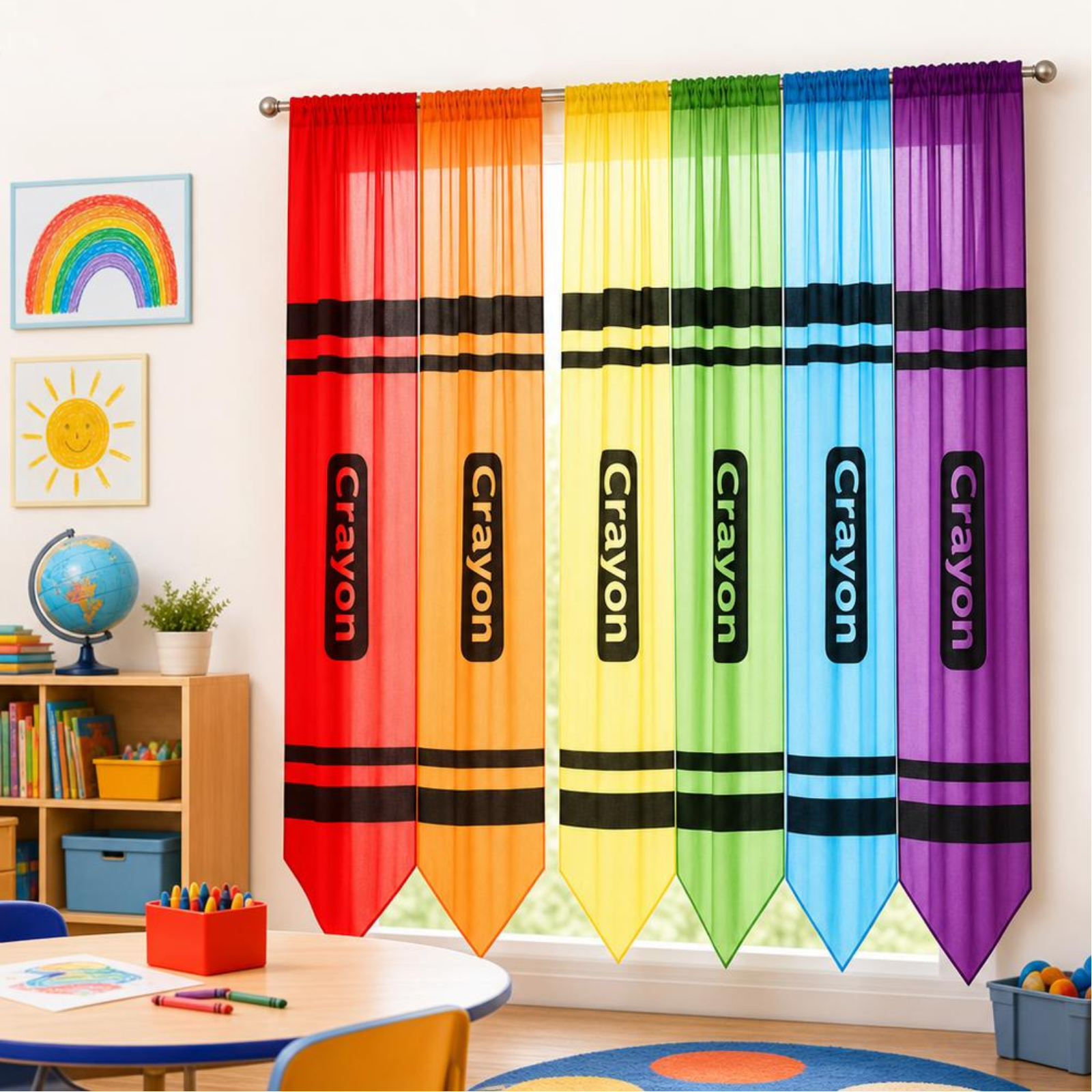 Rainbow Crayon Classroom Curtains 63x24 in, 6 Pcs Colorful School ...