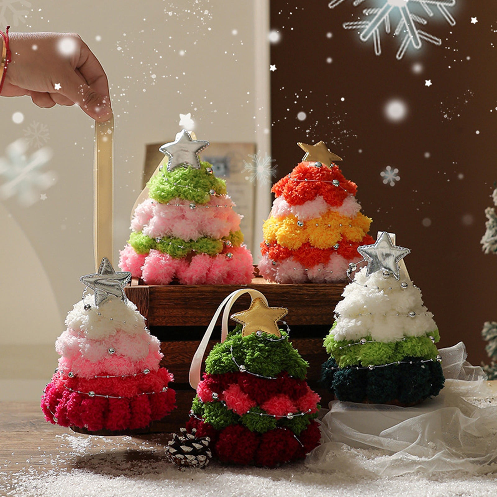 Rainbow Crochet Christmas Tree Hanging Ornaments with Bell, 2025 Mini ...