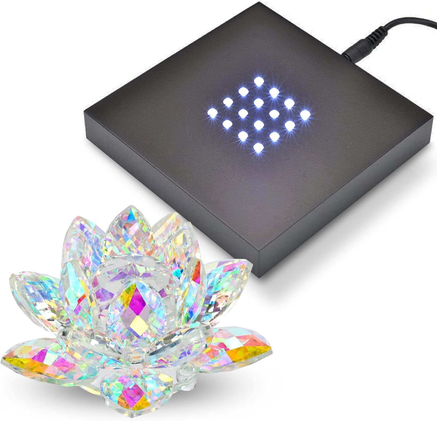 Rainbow Crystal Lotus Flower w/ Premium LED Display Base - 4-Inch ...