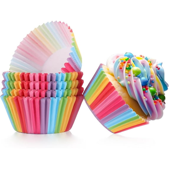 Rainbow Cupcake Liners, 100 Pieces Gaseproof Paper Muffin Wrappers ...