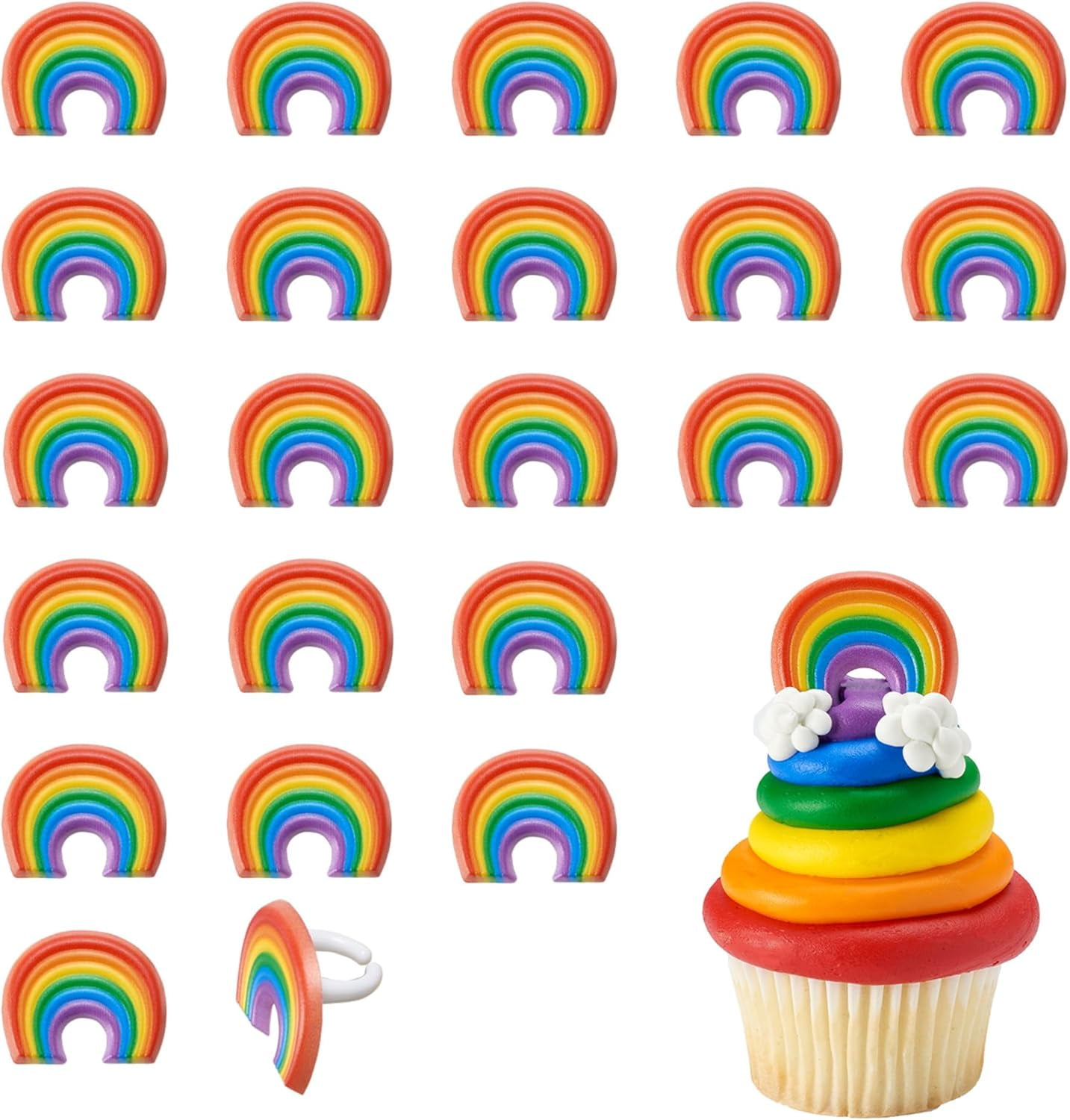 Rainbow Cupcake Toppers, 24 Multi-Color Cake Decorations, Food Safe ...