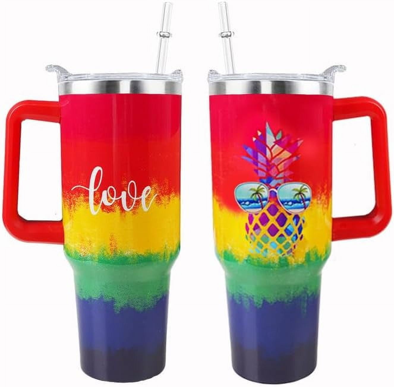 Rainbow Cups Gay Pride 40 oz Tumbler with Handle and Straw Lid Leak ...