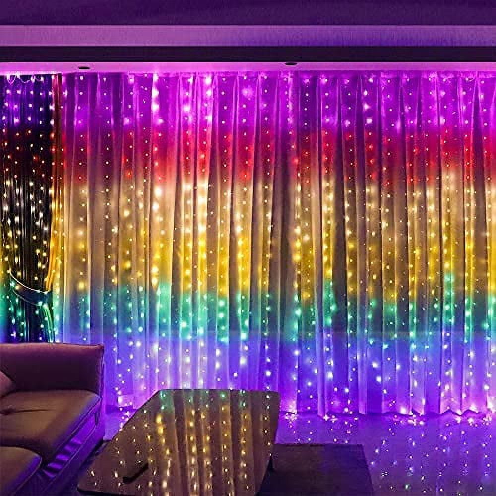 Rainbow Curtain Lights, 9.8ftx9.2ft 280 LED Curtain Lights, 8 Modes ...
