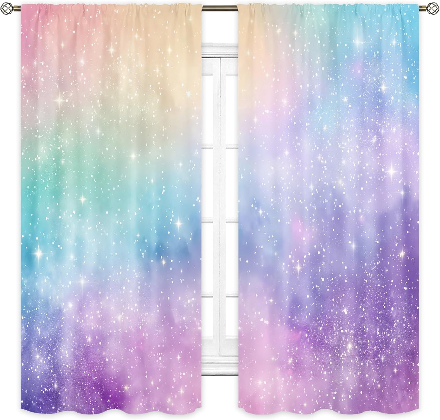 Rainbow Curtains 42Wx63H Inch Rod Pocket Girls Kids Ombre Pastel ...