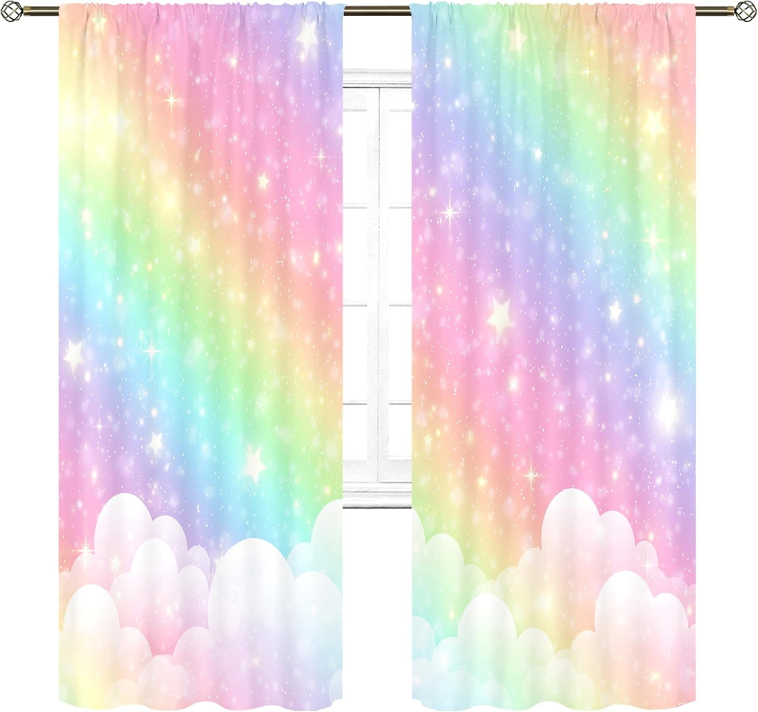 Rainbow Curtains 52Wx84H Inch Rod Pocket Kids Pastel Curtains Girls ...