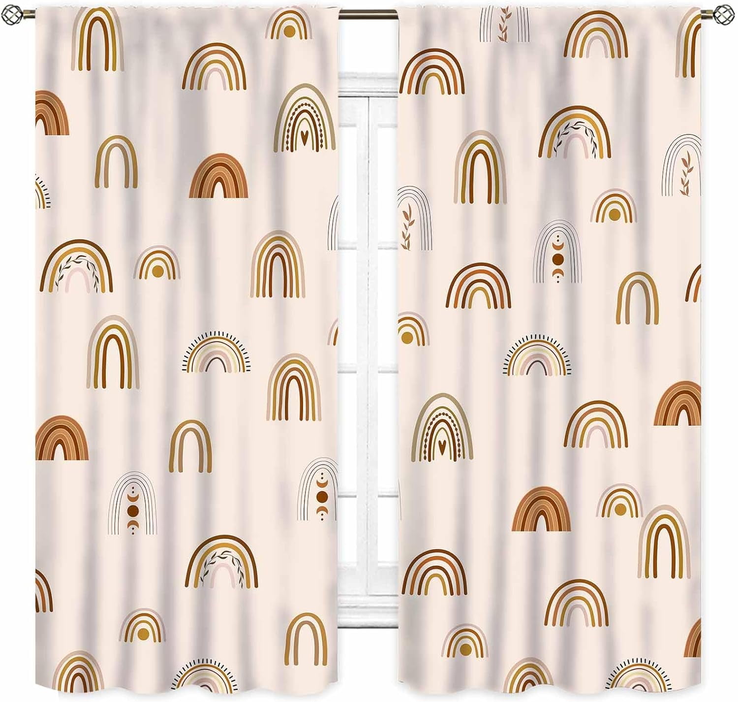 Rainbow Curtains, Boho Pastel Cute Cartoon Aesthetic Art Printed Beige ...