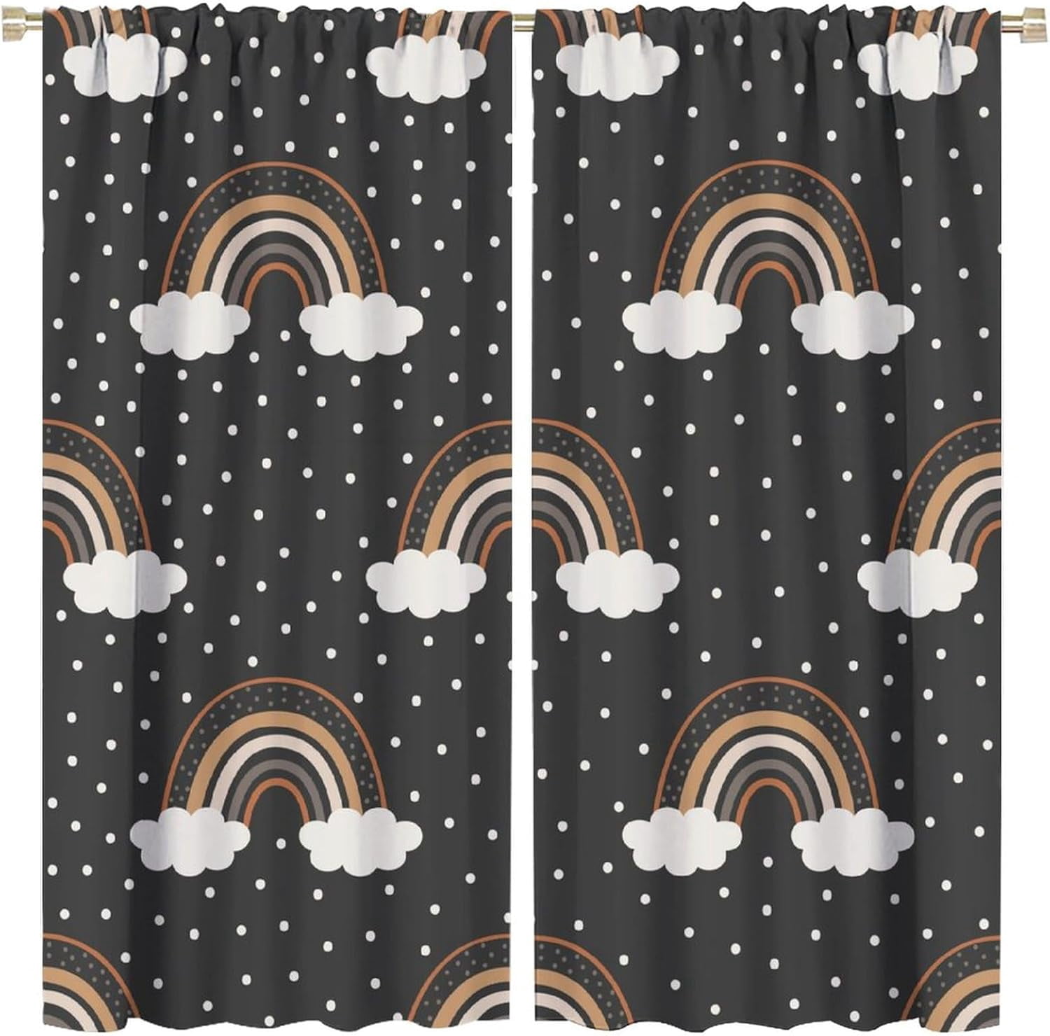 Rainbow Curtains Colorful Cartoon Rainbow White Dot Vintage Bohemian ...