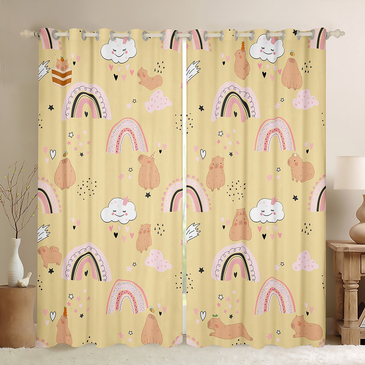 Rainbow Curtains & Drapes , Cartoon Capybara Curtains 42"Wx63"L Kawaii ...