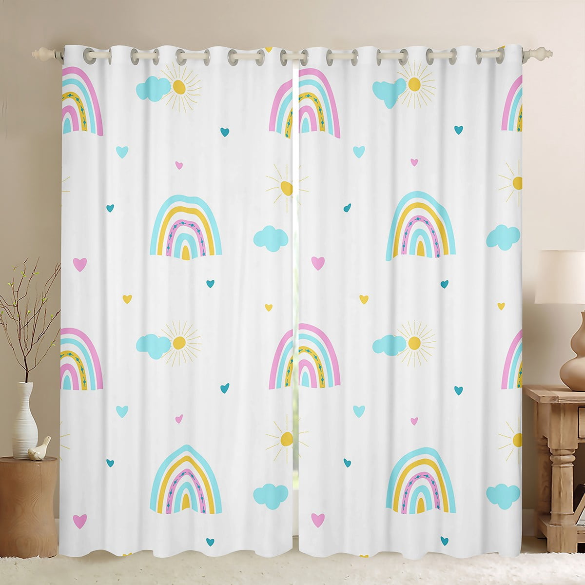 Rainbow Curtains & Drapes Kawaii Sun and Clouds Blackout Curtains for ...