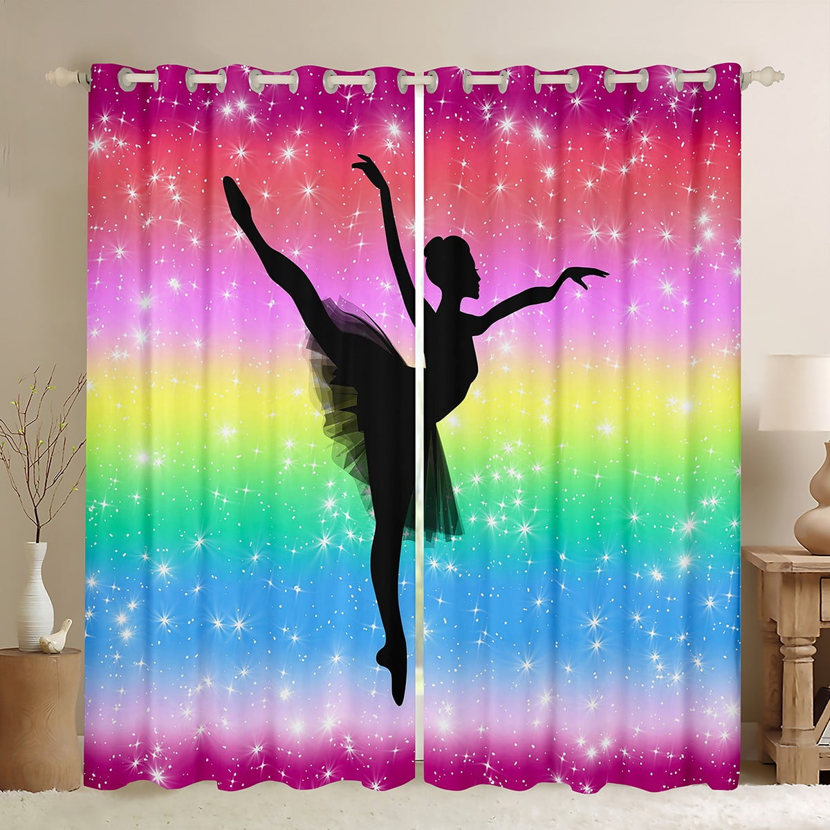 Rainbow Curtains For Girls, Ballet Decor Curtains & Drapes 38"Wx54"L ...