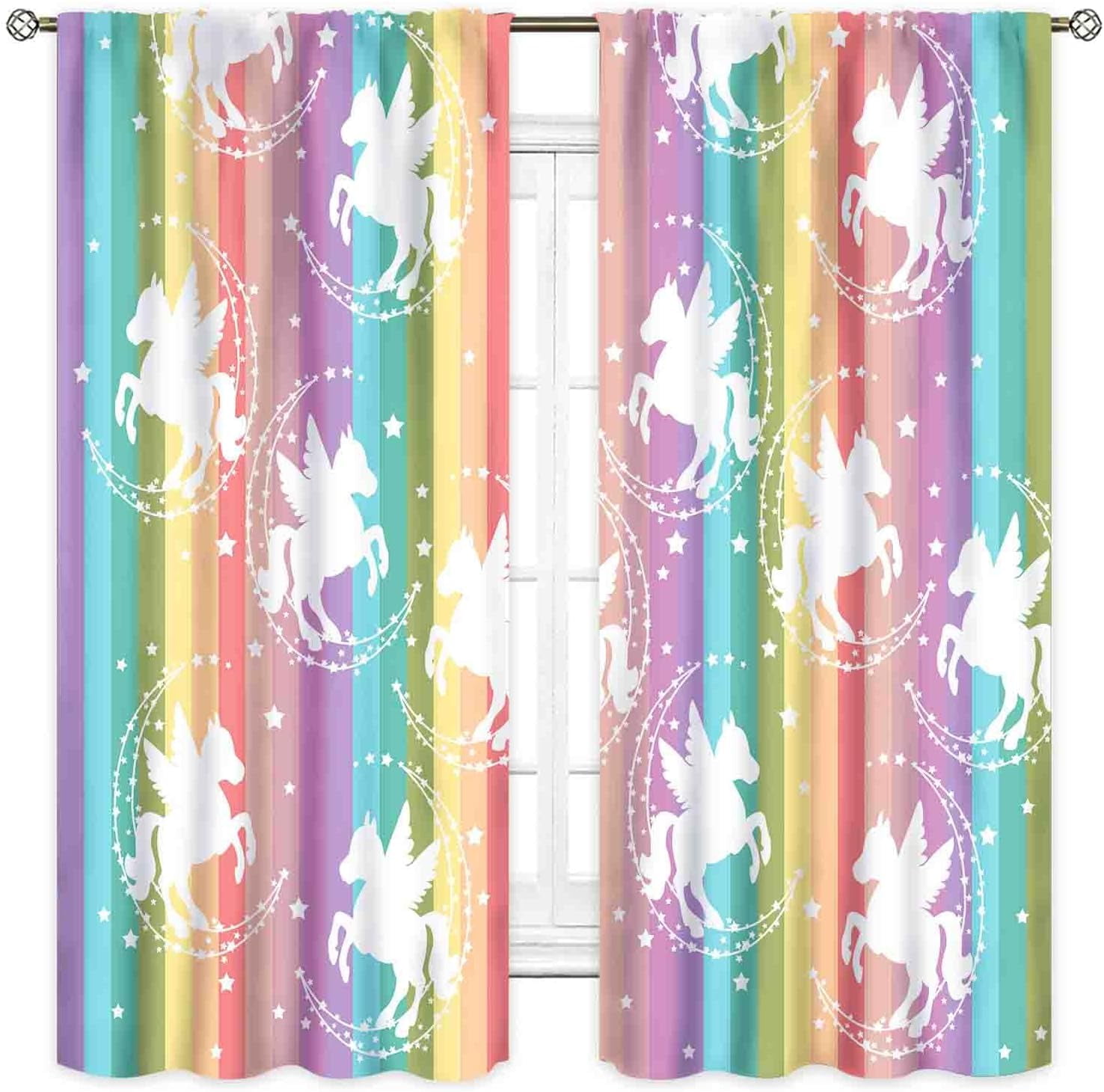 Rainbow Curtains for Girls Bedroom, Colorful Pink Purple Unicorn ...