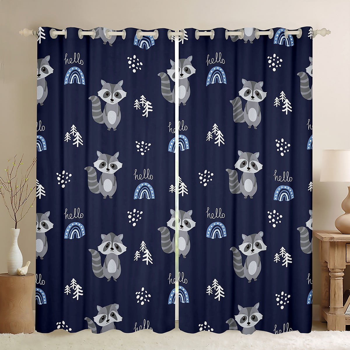 Rainbow Curtains for Living Room Raccoon Curtains & Drapes,Cartoon Wild ...