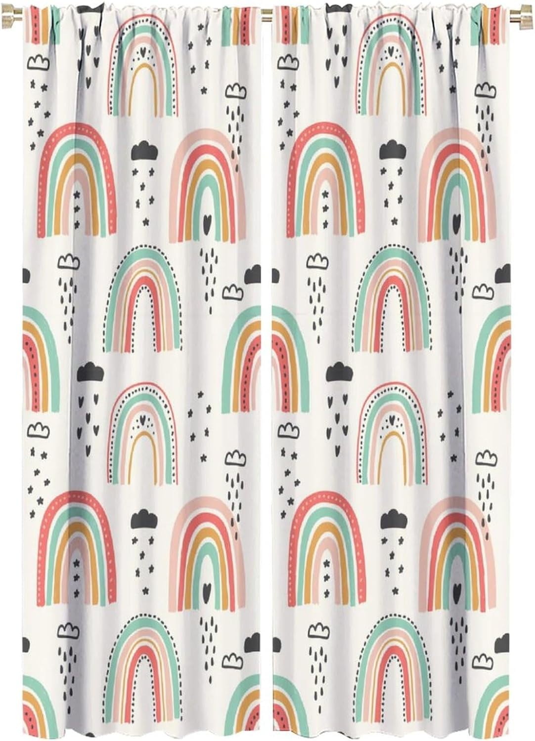 Rainbow Curtains Retro Bohemian Cute Cloud Rainbow Colorful Art ...