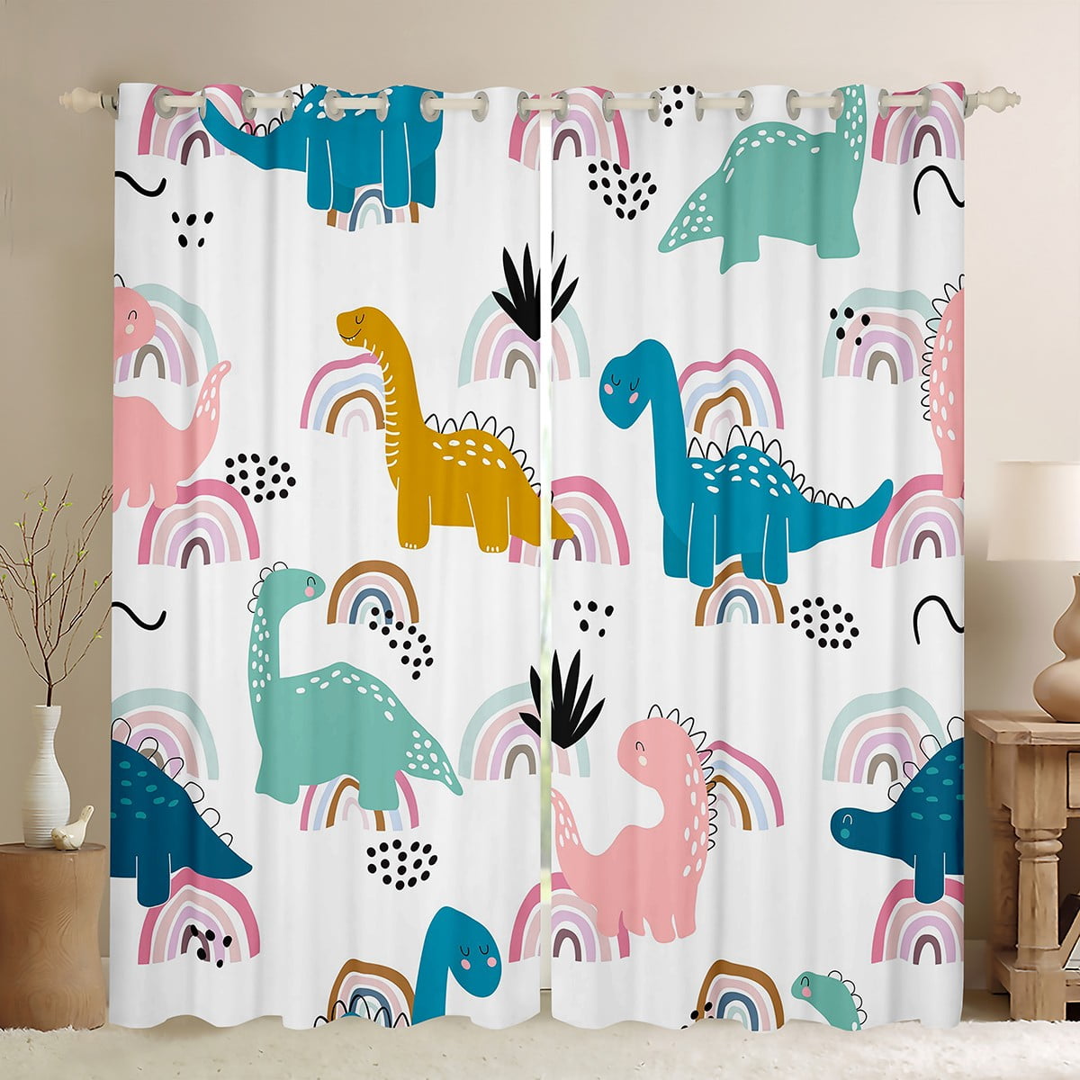 Rainbow Curtains & Drapes,Cute Dinosaur Blackout Curtains,Wild Animal ...