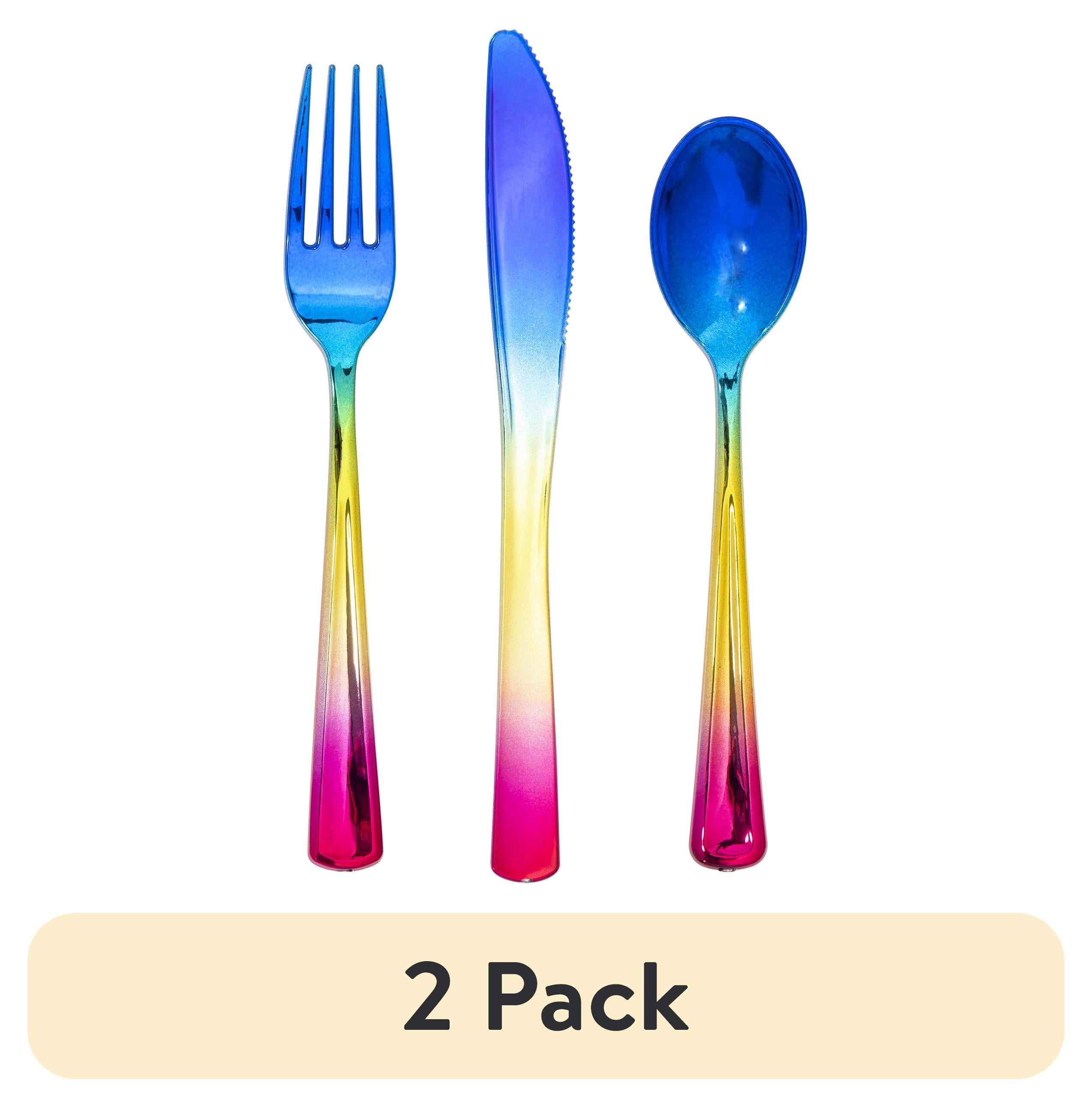 (2 pack) Rainbow Plastic Disposable Cutlery 24 Count New by Way to ...