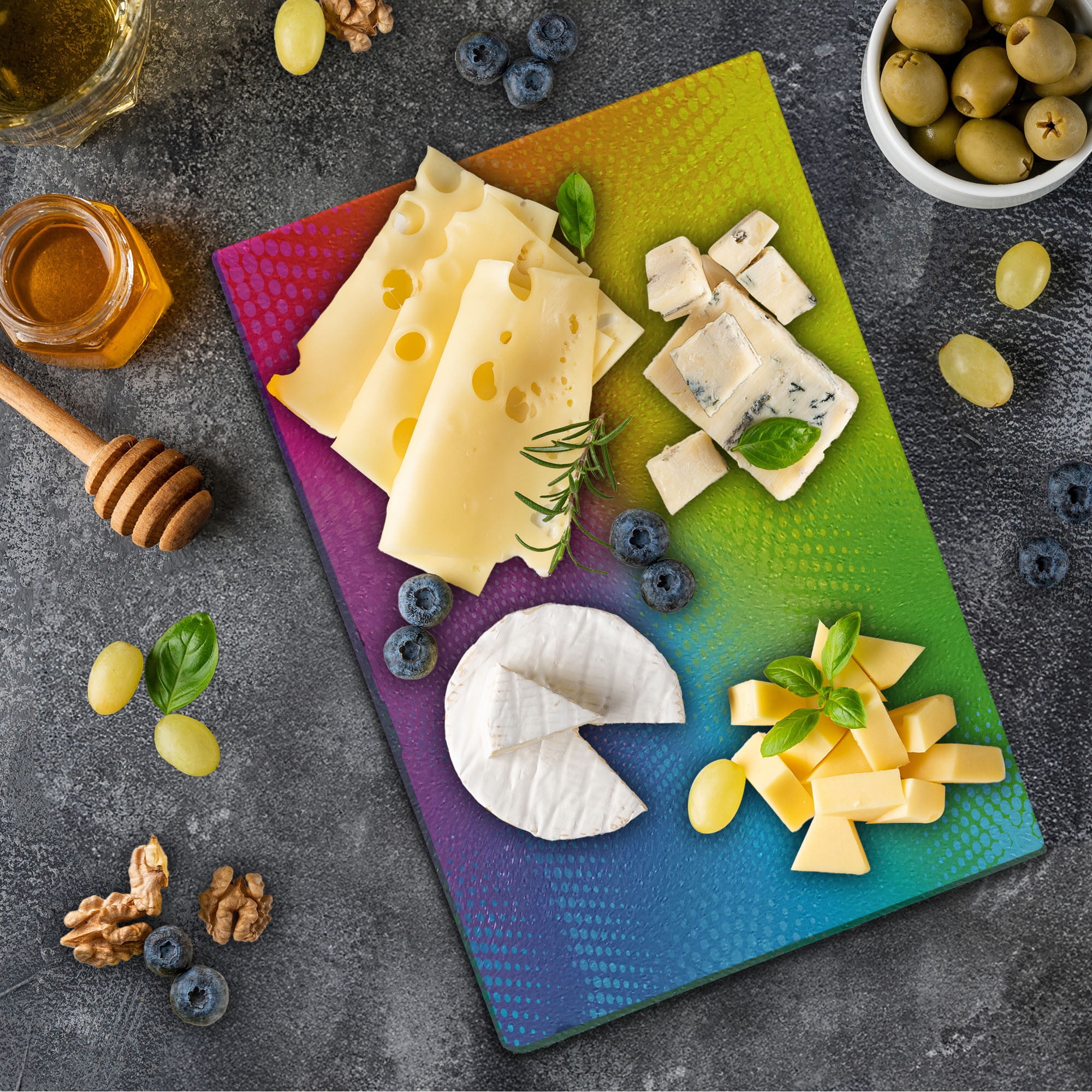Rainbow Cutting Board, Vibrant Neon Colors Circles Rounds Dots Radiant ...