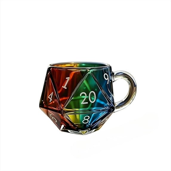 Rainbow D20 Dice Mug – Polyhedral Coffee Cup with Handle, 3D RPG Game ...