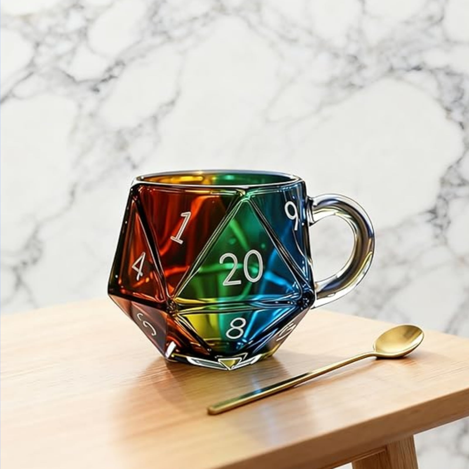 Rainbow D20 Dice Mug, Polyhedral Dice Coffee Cup with Handle, Game Mug ...